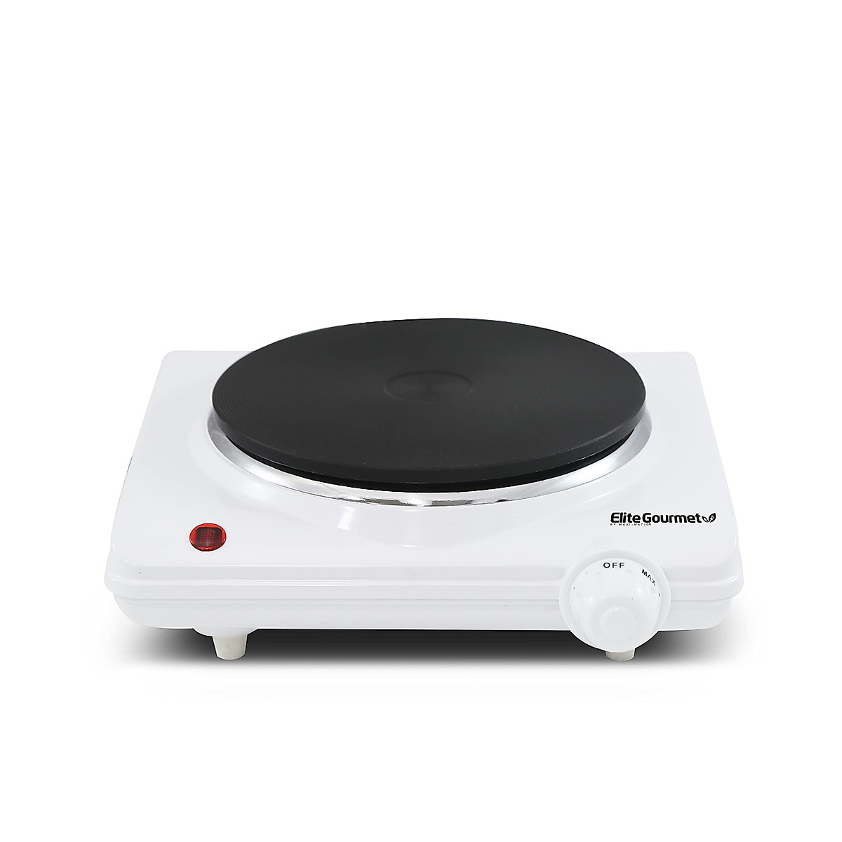 Elite Gourmet ESB-301F Countertop Single Cast Iron Burner, 1000 Watts Electric Hot Plate, Temperature Controls, Power Indicator Lights, Easy to Clean, White