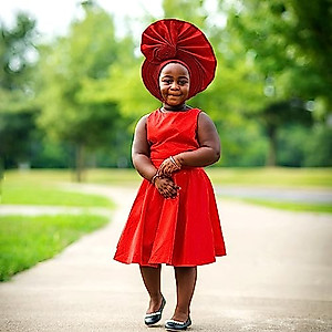 Nigerian Headtie African Head Wraps Aso Oke Gele Already Made Handmade African Turban Cap For Party (Red)