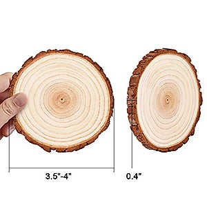 LESUMI Unfinished Natural Wood Slices with Bark - 20 Pcs 3.5-4 inch Wood Craft kit, DIY Kids Arts and Crafts Coasters Christmas Ornaments Rustic Wedding Decorations