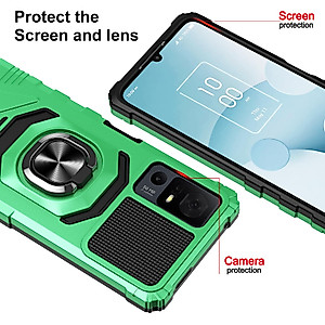 for TCL 40XL Case/TCL 40T Case/Jitterbug Smart 4 Case with Screen Protector,Magnetic Car Ring Stand Soft Silicone Bumper Military Grade Phone Case for TCL 40 XL/TCL 40 T T608DL /Lively Smart4 Green