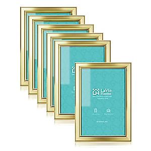 LaVie Home 4x6 Picture Frames (6 Pack, Gold) Simple Designed Photo Frames for Wall Mount Display, Set of 6 Classic Collection