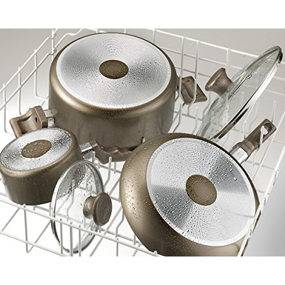 T-fal C991SE Ceramic Chef Cookware Set, 12-Piece, Champagne