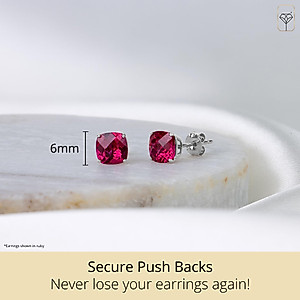 MAX + STONE 14k White Gold Cushion Cut Purple Amethyst Stud Earrings for Women | 6mm February Birthstone