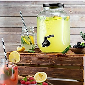 Kook Glass Drink Dispenser, Leak-Proof Stainless Steel Spigot, Clear Mason Jar, Large Beverage Storage for Fridge, Water, Iced Tea, Sangria, Lemonade, Parties, Outdoor Picnic, Pool 1 Gallon (1,Black)