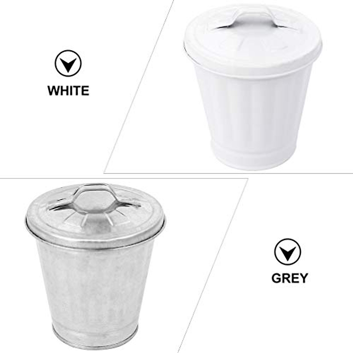 VOSAREA Plastic Bins 4pcs Desktop Garbage Trash Can Mini Metal Rubbish Bin with Lid Iron Flower Pots Tabletop Waste Bin for Kitchen Bedroom Office Decor Car Cup Holder