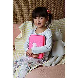 Gooji Unicorn Pencil Case for Girls (Hard Top) Magical 3D Creature, Bright Colored Storage Box | Compact and Portable Home, Classroom, School, Art Use | for kids age 3 and up (Pink)