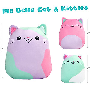 BenBen Cat Plush Toy, 12" and 7'' Plushies, Set of 3, Squishy Kitty Stuffed Animal Toy Hugging Pillow, Soft Cushion Plush Pillow, Chirstmas Gift for Kids, Easter Basket Stuffers