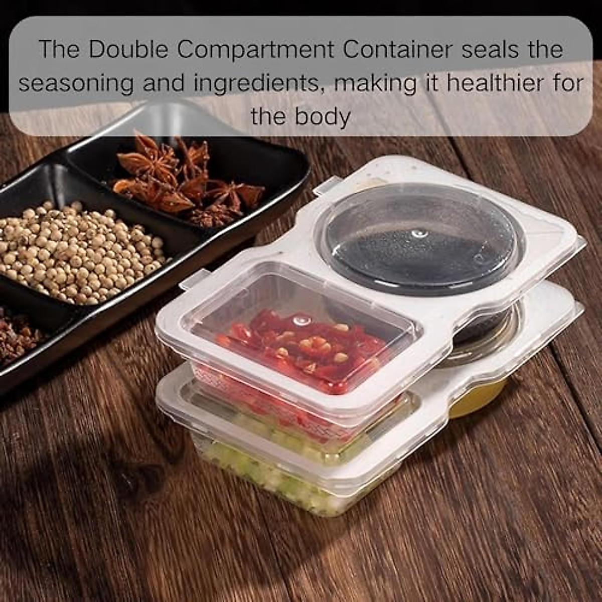 mikloza 5/15/25PCS Double Compartment Condiment Container, Portable Reusable Sauce Container, Dual Compartment Containerfor for Condiment, Dip, Sauce, Sampling and Travel Snacks (5Pcs)