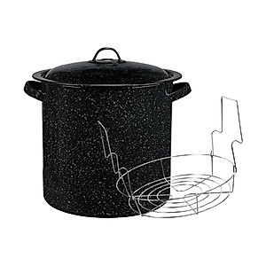 Granite Ware Water Bath Canner with Collapsible Jar Rack, 8 Quarts - Durable Enamel Steel Pot for Efficient Canning & Cooking, Non-Stick Surface - Safe for Gas & Electric Stovetops (Speckled Black)