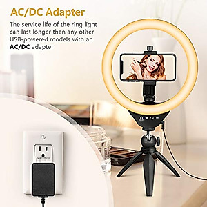 UBeesize 10" Selfie Ring Light with Tripod Stand & Cell Phone Holder, Dimmable Desktop LED Circle Light for Live Streaming/Makeup/YouTube/TIK Tok, Compatible with iOS and Android Phones
