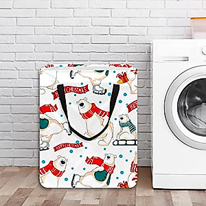 Laundry Baskets with Handles Foldable Christmas Polar Bears Print Storage Hamper for Adult Kids Teen Bedrooms Bathroom Dirty Clothes Sorter