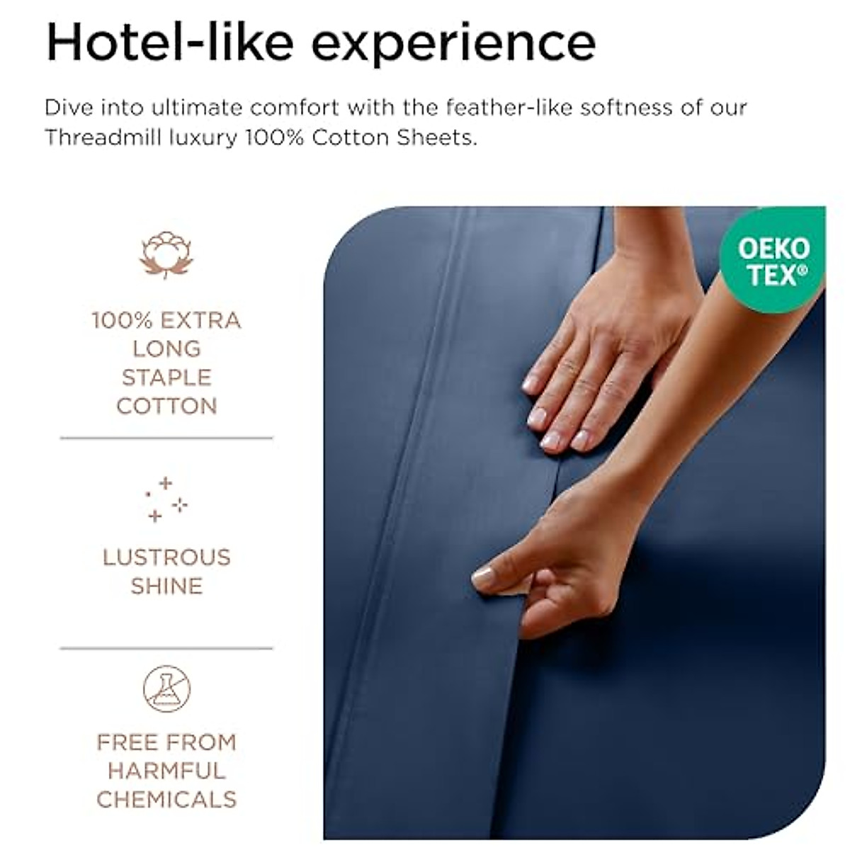 Threadmill Luxury 800 Thread Count King 100% Cotton Sheets - Folkstone Blue Sateen Weave Bed-Sheets, Better Than Egyptian Cotton, 4 Pc Solid Soft Bed Set, Fits 16" Deep Pocket