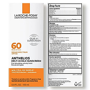 La Roche-Posay Anthelios Melt-In Milk Body & Face Sunscreen SPF 60, Oil Free Sunscreen for Sensitive Skin, Sport Sunscreen Lotion, Sun Protection & Sun Skin Care, Oxybenzone Free