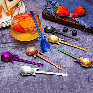 DEAYOU 14 Pieces Guitar Coffee Spoons, 18/10 Stainless Steel Small Spoon, 4.7 Inch Creative Demitasse Espresso Spoons for Dessert, Ice Cream, Tea, Stirring, Mixing, (Multi-Color)