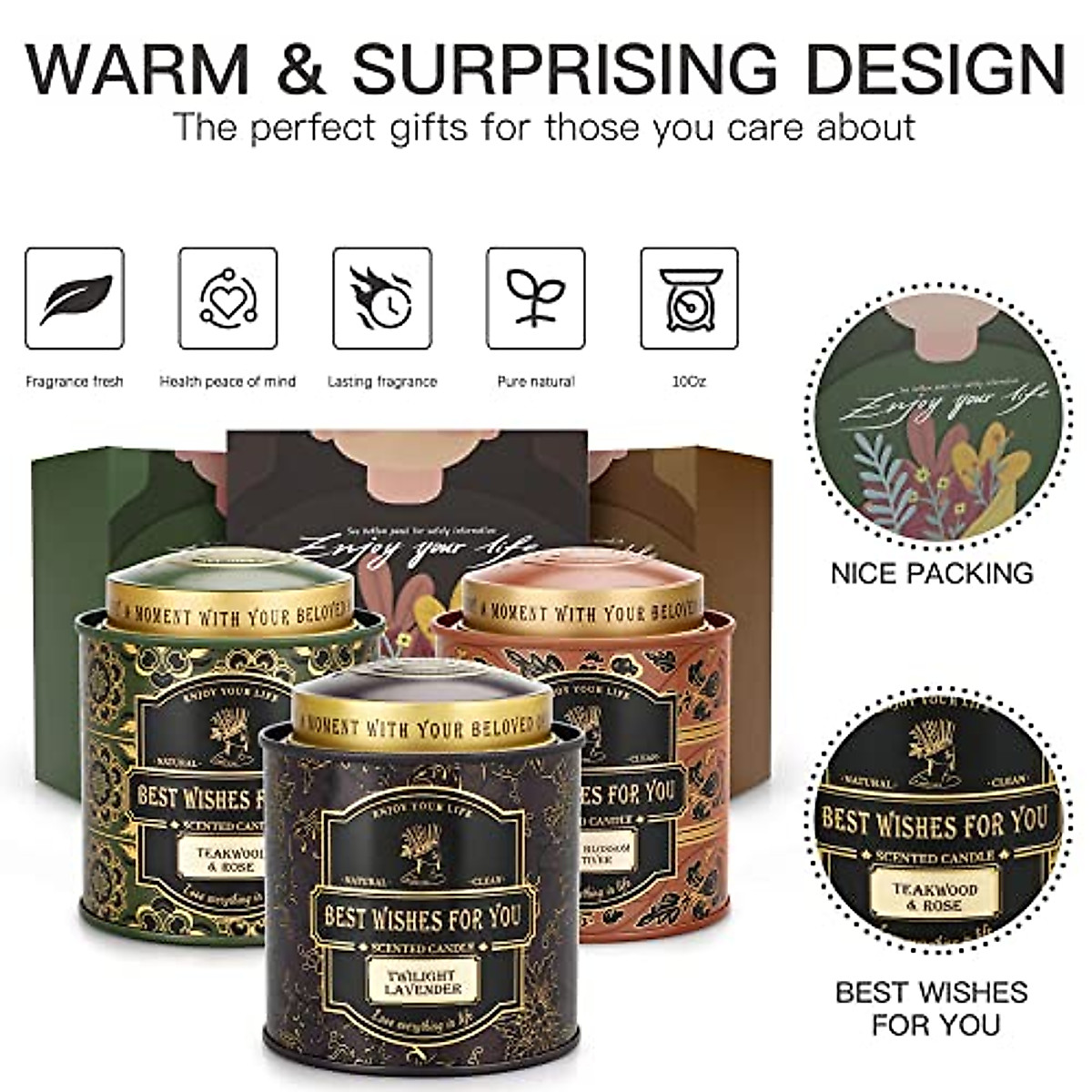 3 Pack Scented Candles Gifts Set for Women, Christmas Candles for Home Scented Soy Jar Candles for Mom with Strongly Fragrance for Aromatherapy Candle