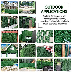 Topeakmart Artificial Boxwood Panels with Little White Flowers, Boxwood Greenery, Privacy Hedge Screen UV Protected for Home Garden Office Patio Wedding Parties Indoor Outdoor Wall Decor 20x20 6PCS