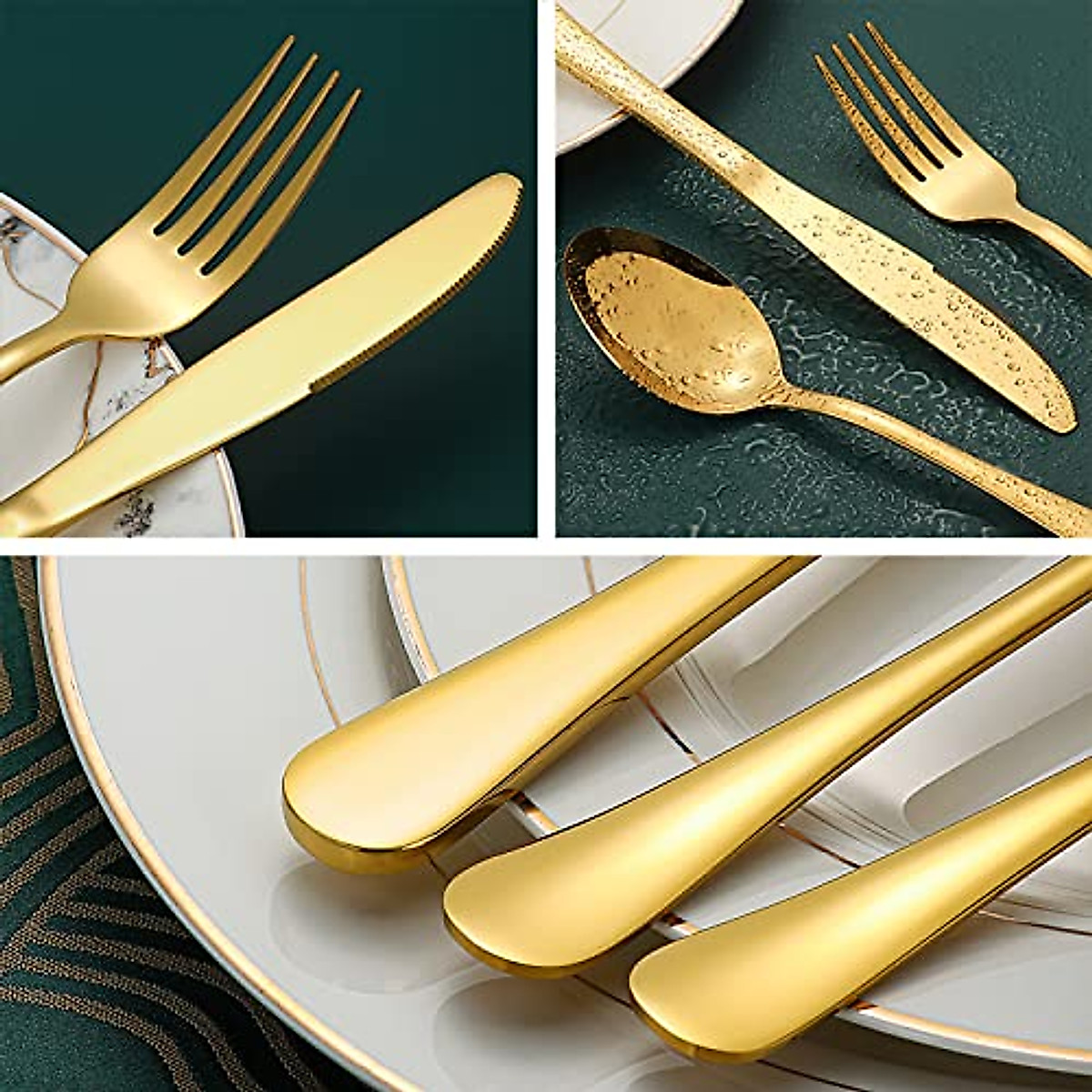 Gold Silverware Set for 12, Compralo 60 Pieces Stainless Steel Shiny Gold Flatware Set, Gold Cutlery Tableware Set Include Spoons, Forks, Knives for Home and Restaurant