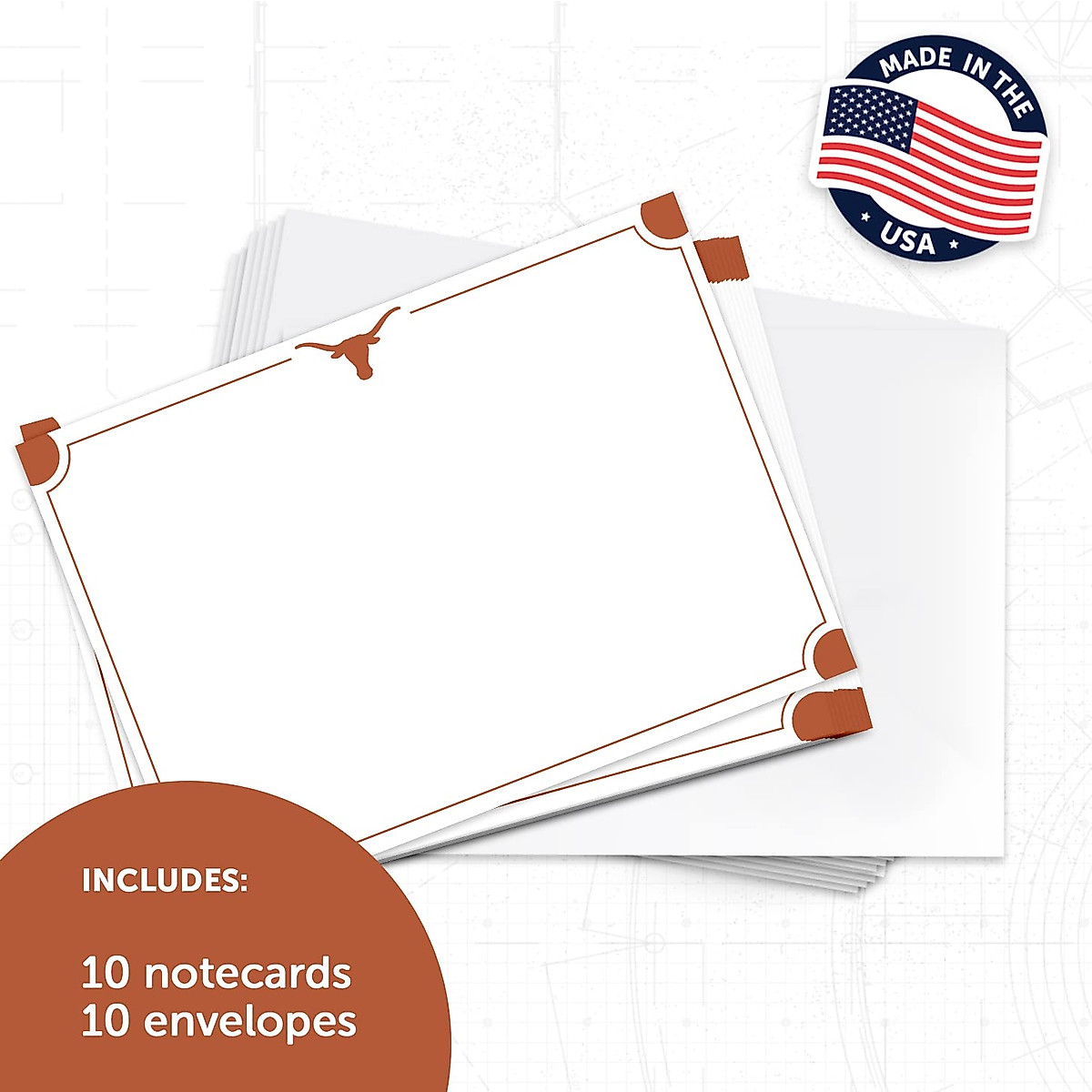 Desert Cactus University of Texas 10 Pack Notecards Stationery Cardstock Longhorns UT Austin Includes Envelopes Memo Party Thank You (Notecard 4a)