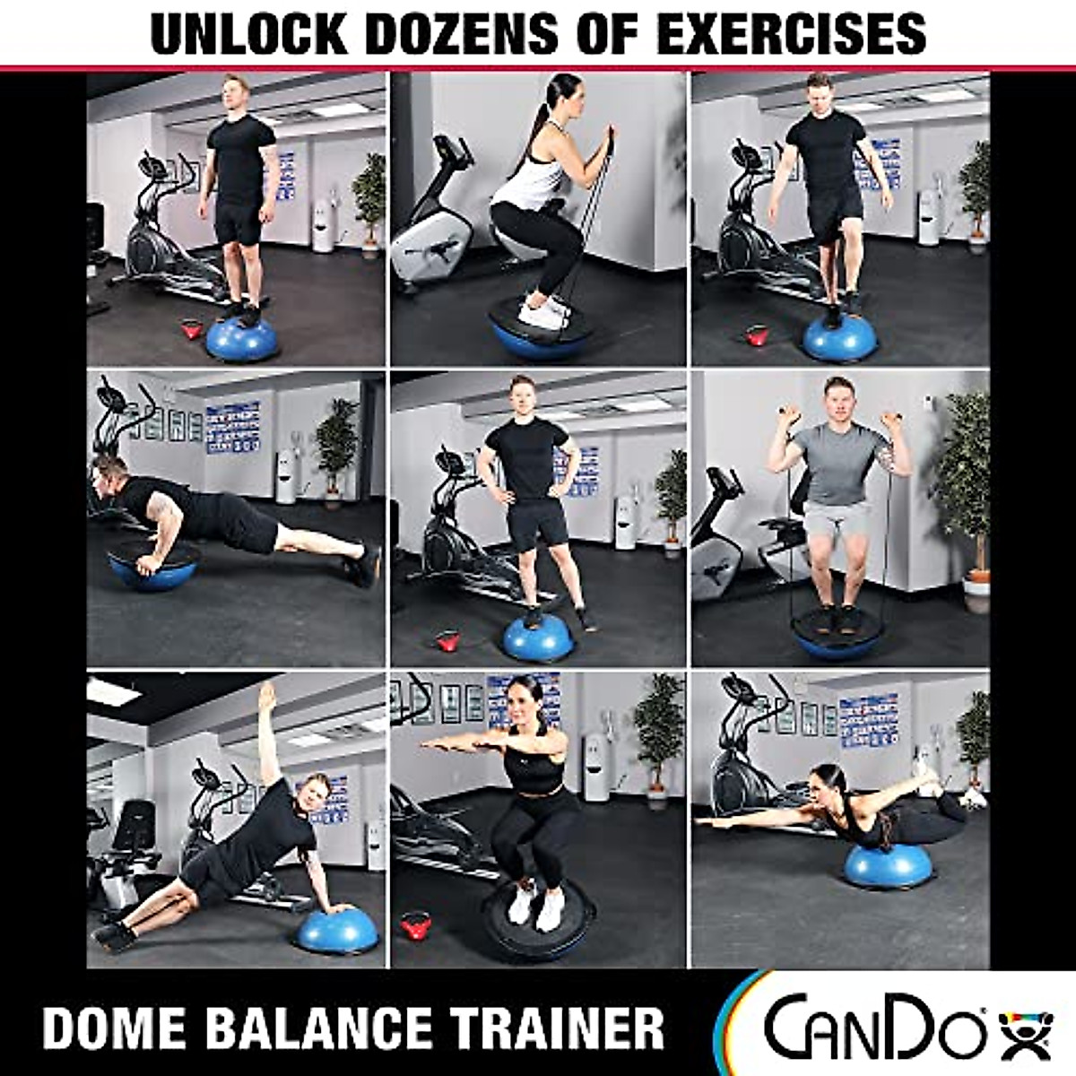 CanDo Dome Balance Trainer 55cm with Non-Skid Base for Balance Training, Strength Building, and Cardio Exercises for Home, Gyms, and Clinics, Includes Resistance Cords and Air Pump