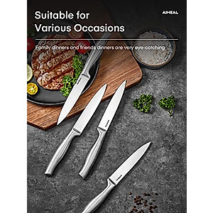 Aiheal Serrated Steak Knife Set, Stainless Steel Steak Knives Set of 8, Never Needs Sharpening Dinner Knives, Micro Serrated Steak Knives with Gift Box