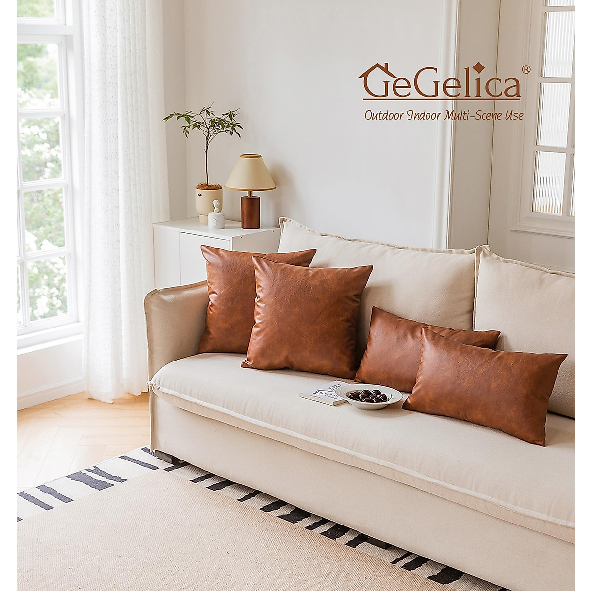 GEGELICA Faux Leather Throw Pillow Covers 18X18 Inch Set of 2 Brown Outdoor Modern Farmhouse Solid Decorative Pillow Covers for Room Couch Living Bedroom Bed Sofa