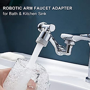 MLG Tools Universal 1080 Swivel Robotic Arm Swivel Extension Faucet Aerator Sink Water Splash rotatable Faucet Aerator 2 Mode Rotating Filter Extension，ABS