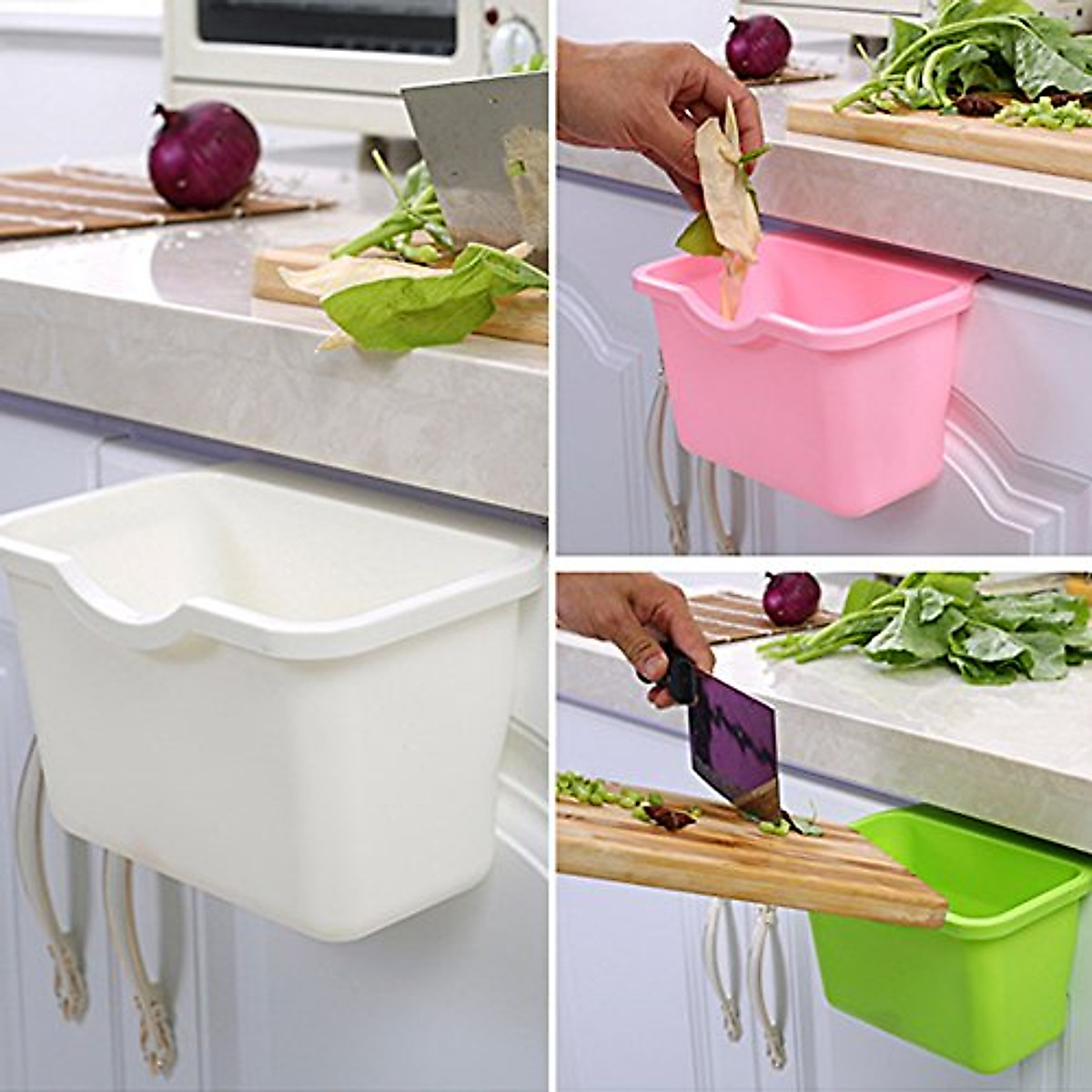 shlutesoy Multi-Function Kitchen Cabinet Door Plastic Basket Hanging Trash Can Waste Bin Garbage Bowl Box