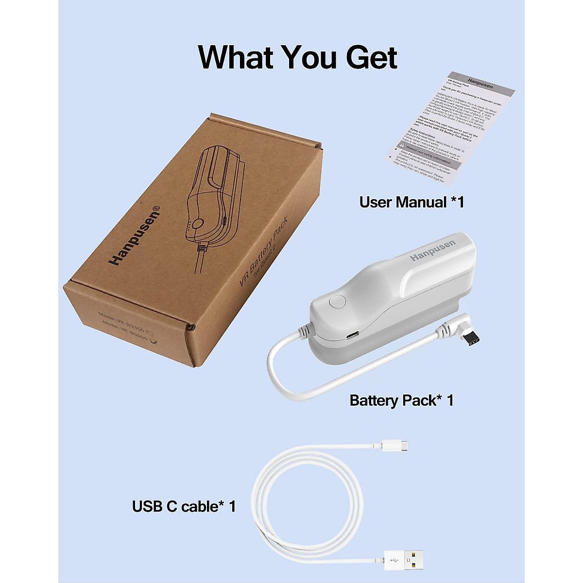 Hanpusen Battery Pack for Oculus Quest 2, 5000mAh Portable Charger for Meta Oculus Quest 2 Accessories, Compatible with Quest 2 Oculus Original Strap and Elite Strap Extended VR Play time