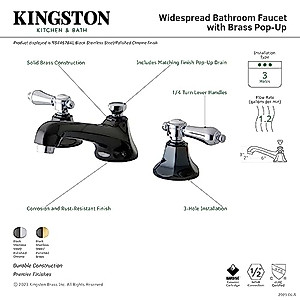 Kingston Brass NS4467BAL Water Onyx Widespread Lavatory Faucet with Brass Pop-up Drain, Black Stainless Steel with Chrome Trim