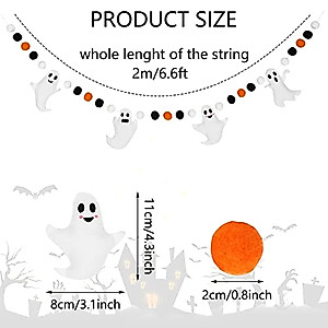 Whaline 6.6Ft Halloween Theme Banner Different Expressions Cute Ghosts Banner Black White Orange Party Banner Felt Ball Garland for Halloween Haunted Houses Decors Doorways Home Mantel Suppliers