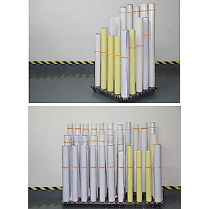 Vinyl Roll Storage Rack Holder Material Rolling Floor Rack - 16 Spindles, 2 Inch Core