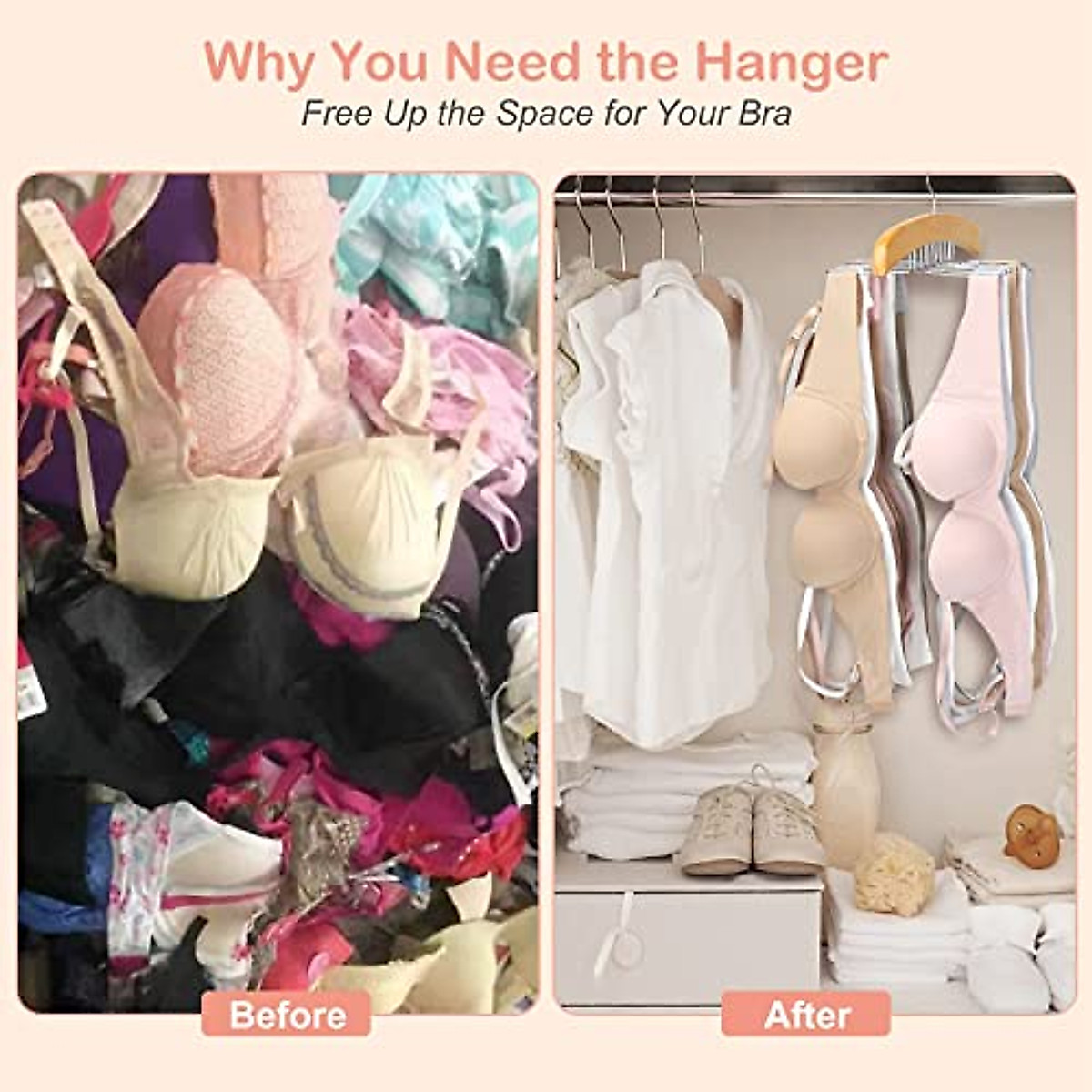 Bra Hanger Organizer with Premium Wood, 16 Large Capacity, Space Saving, 360° Rotating, Foldable Metal Hooks, Resovo Bra Closet Organizer for Bras, Tank Tops, Bathing Suits, Ties-Wood
