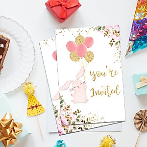 Soiceu Bunny 1st Birthday Party Invitations with Envelopes Set of 20 Pink Floral Bunny First Birthday Party Invites Fill in Blank