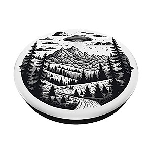 Flying Aliens UFO Saucer in forest PopSockets Swappable PopGrip