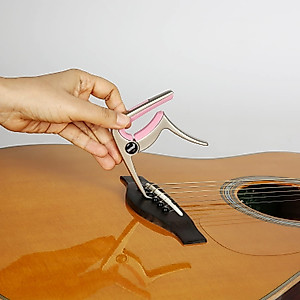 Guitar Capo 3-in-1: Acoustic & Electric Capo, Guitar Pin Puller, Pick Holder - Hidden Spring Design, Trapezoid Silicone Rubber Pad, Superior Zinc Alloy (Pink)