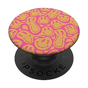 aesthetic teen pink liquid swirl dripping yellow smile face PopSockets Standard PopGrip