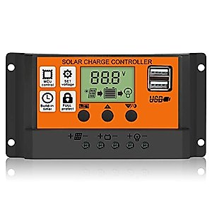 EEEkit 100A Solar Charge Controller, Dual USB Port Solar Panel Battery Intelligent Regulator, Multi-Function Adjustable LCD Display with Timer Setting On/Off Hours, 12V24V 100A (100A Yellow)