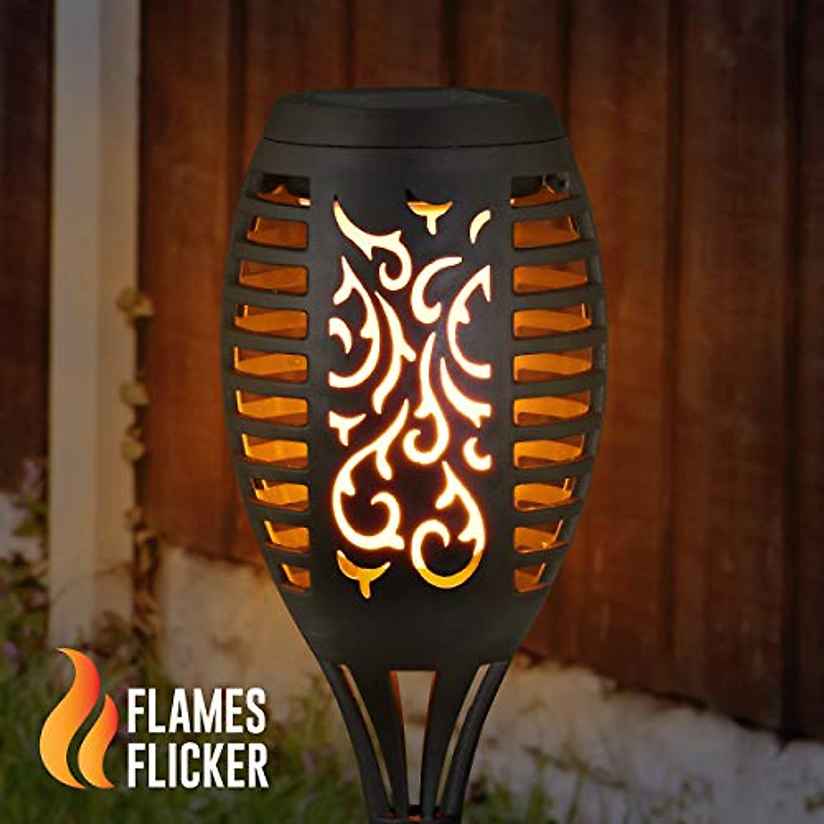 Exhart Garden Solar Lights, Set of 4 Flickering Flame Garden Stake Torches, LED Fire, Outdoor Garden and Yard Decoration, 3 x 20 Inch