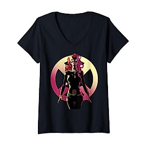 Womens Marvel Phoenix Gradient X-Men Logo Portrait V-Neck T-Shirt