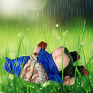 MINICAR Large 9.5'' Tall Funny Drunk Garden Gnome Outdoor Statue, Naughty Knome Figurine Lawn Ornament Dwarf Sculpture Yard Decor Landscape Porch Decoration Outside Novelty Gift(Blue)