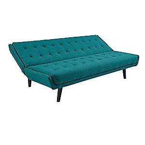 Modway Glance Mid-Century Modern Upholstered Fabric Convertible Futon Sofa Bed Couch In Teal