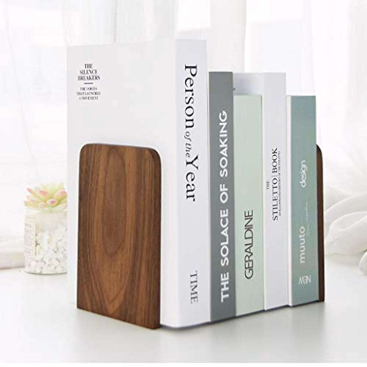 Tbkoly Home Decor Walnut Bookends Creative Wooden Bookend Desktop Storage Box Book Clip Thickened Book Stand, Office Desk Book End for Shelves, Pack of 2 Pairs Book Ends
