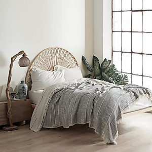 Boho Throw Blankets Queen Size Gray Blanket 100% Cotton Blanket for Bed Extra Soft Queen and Giant Blanket Queen Size Boho Blanket Lightweight Muslin Throws 51X67,87x95 (Grey, Queen)