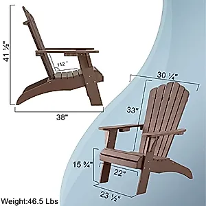 Psilvam Adirondack Chair, Oversized Poly Lumber Fire Pit Chair with Cup Holder, 350Lbs Support Patio Chairs for Garden, Weather Resistant Outdoors Seating, Relaxing Gift for Father & Mother (4, Brown)