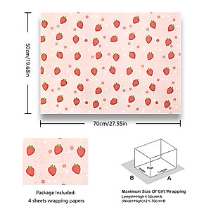 Geluode Strawberry Wrapping Paper, Pink Strawberry Gift Wrap Paper for Birthday, Baby Shower, Summer Hawaii Theme Party, Aloha Luau Pool Party, Holiday, 4 Sheets Folded Flat 20x28 inches