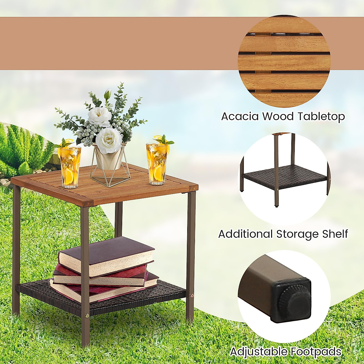 Toolsempire Outdoor Rocking Chair Set, 3 Pieces Patio Set Rocking Chair with Coffee Table & Cushions, Patio Wicker Furniture Set Outdoor Bistro Set for Balcony, Porch & Backyard (Gray)