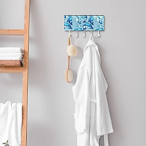 Cute Funny Blue Dolphins Pattern Rack Organizer with 5 Hooks Wall Bathroom Kitchen Shelf Rack Multifunctional Storage Shelf