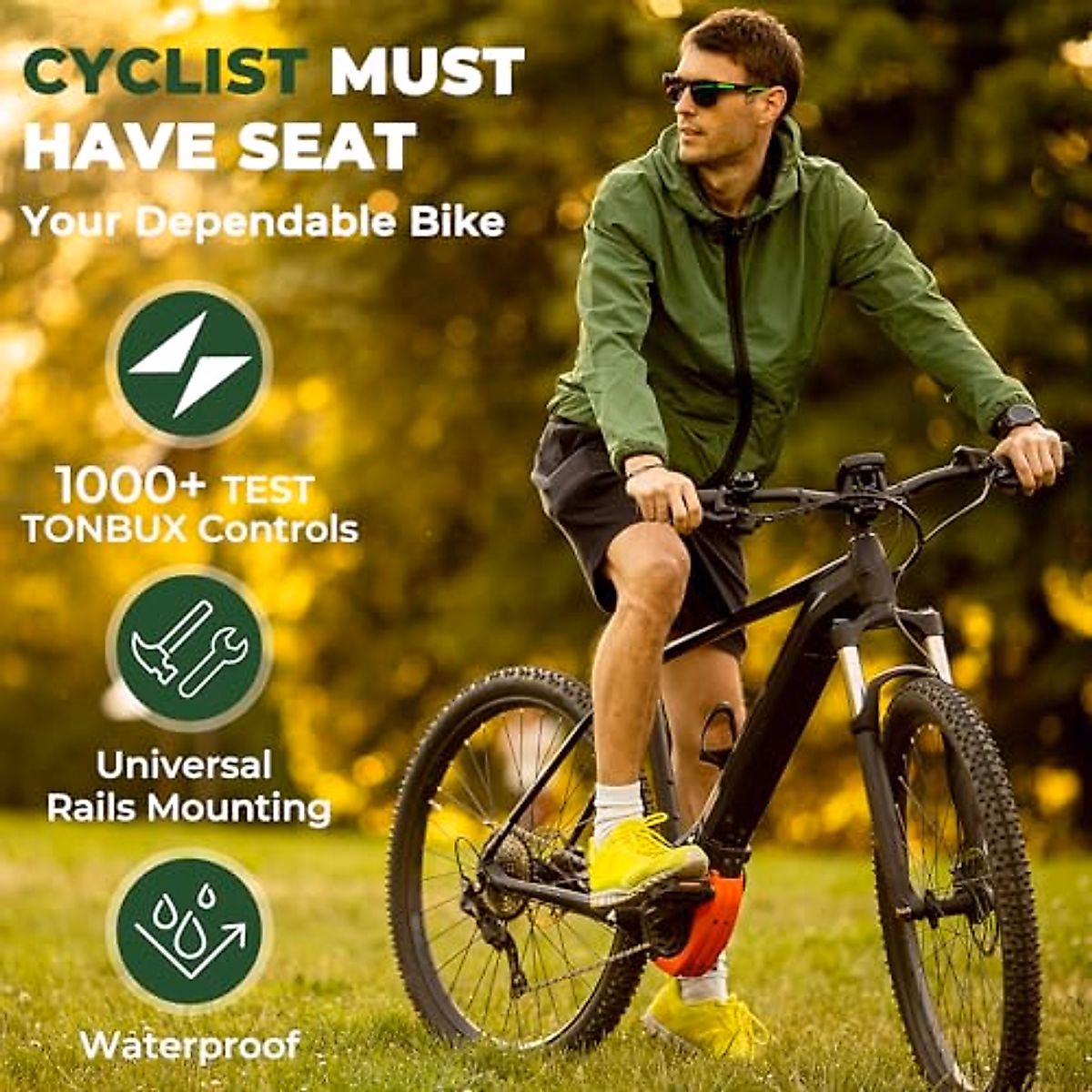 TONBUX Memory Foam Bike Seat Cushion for Men & Women - Waterproof Bicycle Saddle with Comfortable Faux Leather Cover, Universal Fit for Road, Hybrid, Commuter Bikes