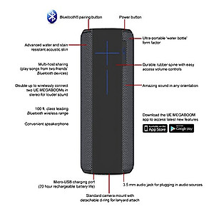 Ultimate Ears MEGABOOM (2015) Portable Waterproof & Shockproof Bluetooth Speaker - Charcoal