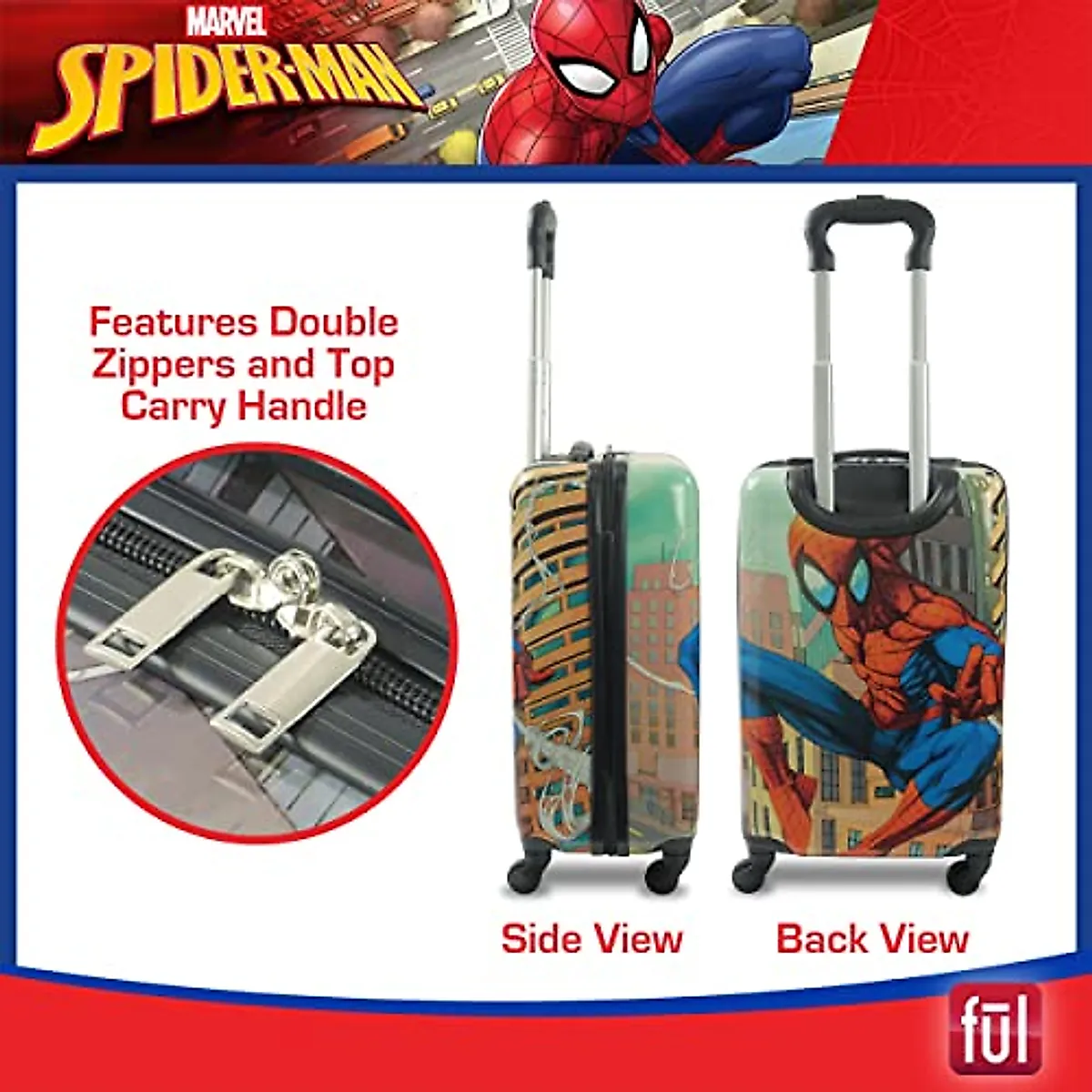 FUL Marvel Spider-Man Kids Rolling Luggage, Hardshell Carry On Suitcase with Wheels, Pastel